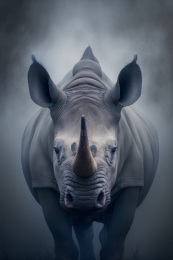 White Rhinoceros in the Mist, 3d Digitally Rendered Illustration Stock ...