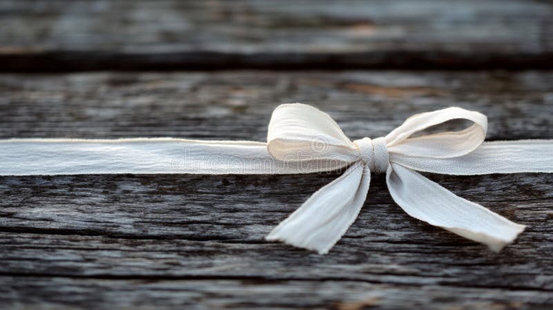 White Ribbon Bow on Weathered Wooden Surface Stock Illustration ...