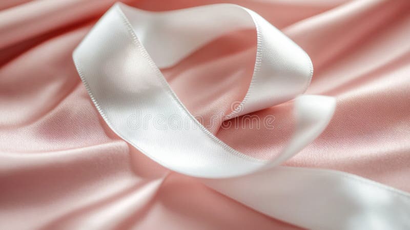 White Ribbon Draped on Pink Satin Fabric Stock Illustration ...