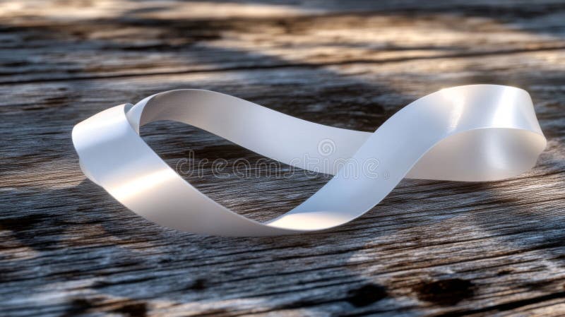 White Ribbon Forms an Infinity Symbol on Wood Stock Illustration ...