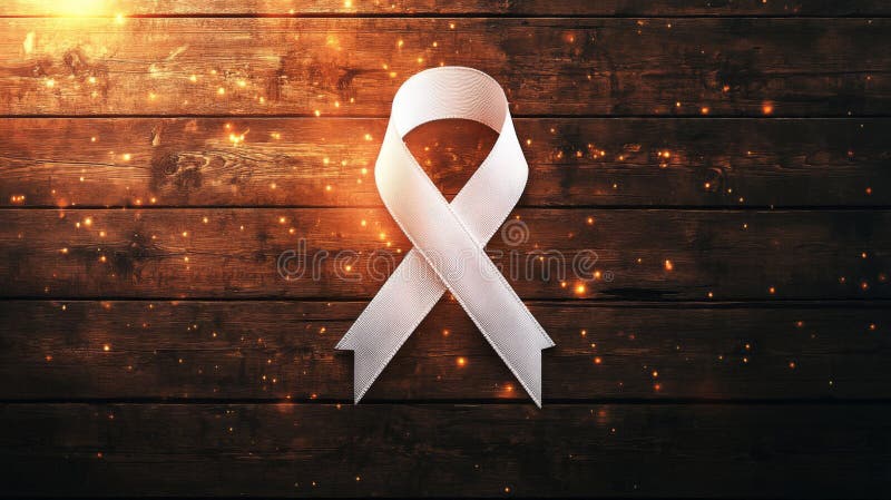 White Ribbon Hope Symbol on Wooden Background Stock Illustration ...