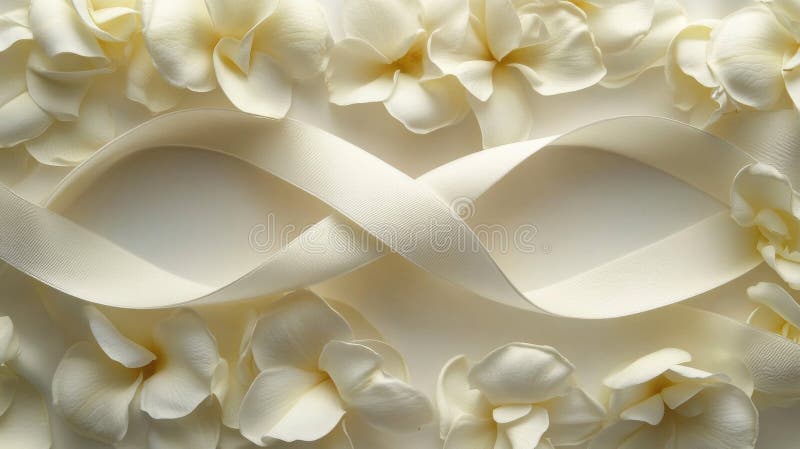 White Ribbon Infinity Symbol with Cream Flowers Stock Illustration ...
