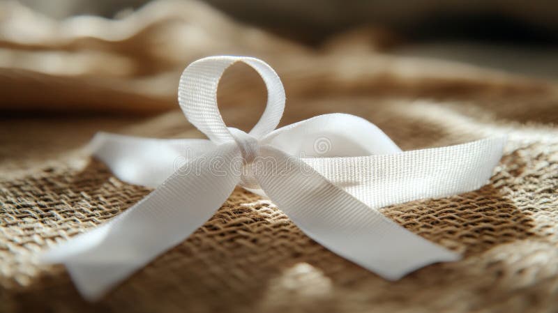 White Ribbon Tied in a Simple Bow on Burlap Stock Illustration ...