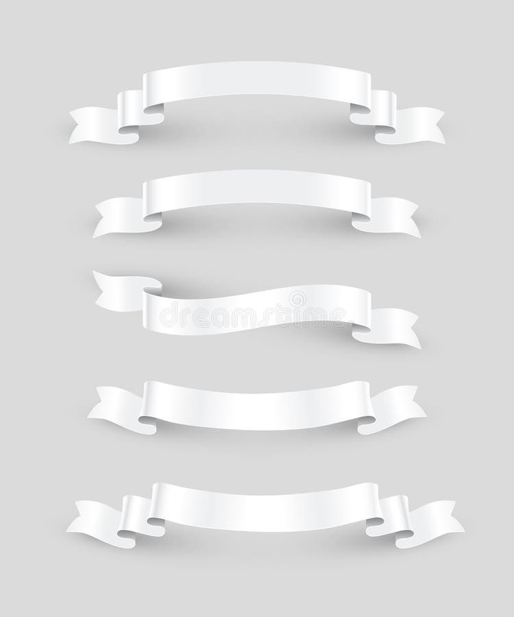 White Ribbons Set. Vector Design Elements Isolated on Gray Background ...