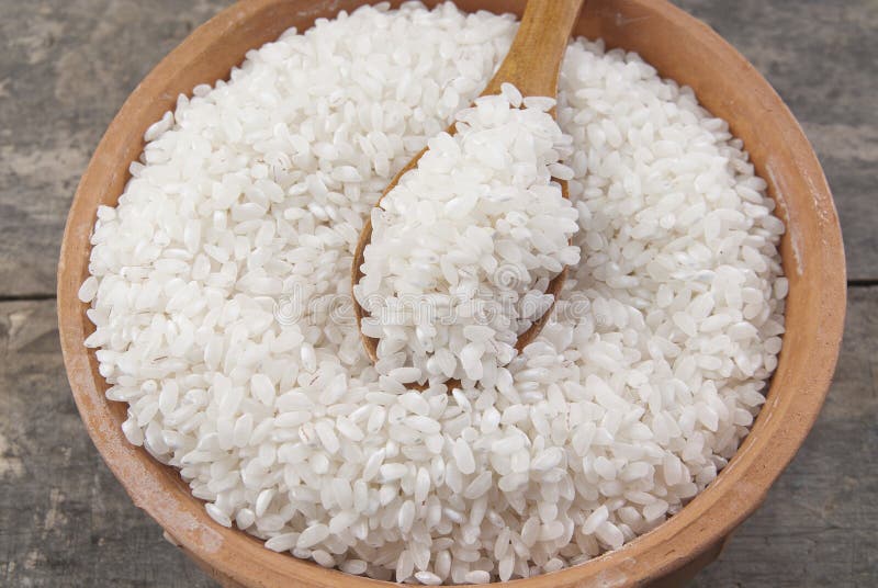 White Rice in Bowl on the Wooden Table Stock Photo - Image of jasmine ...