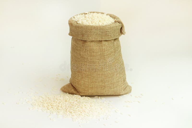 Rice in burlap sack stock photo. Image of sack, food - 45261236