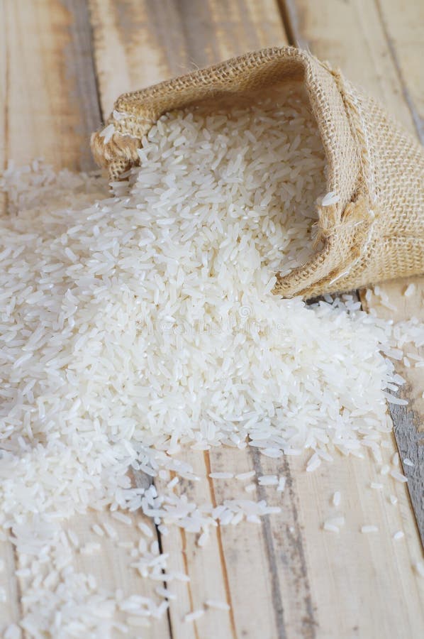 White Rice in Burlap Sack with Rice Grain Stock Image - Image of food ...