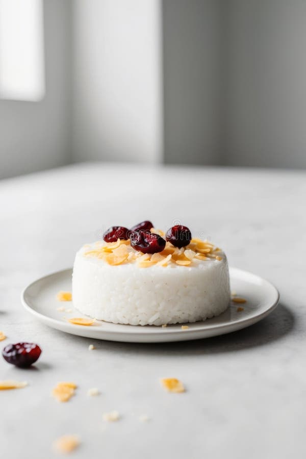 White Rice Cake with Dried Cranberries Yellow Coconut Flakes. Stock ...