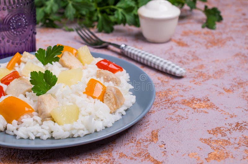 White rice with chicken stock photo. Image of dinner - 110189990
