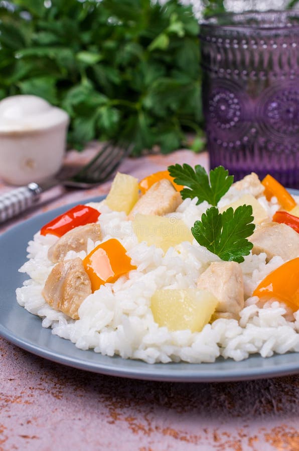 White rice with chicken stock image. Image of breast - 110188639