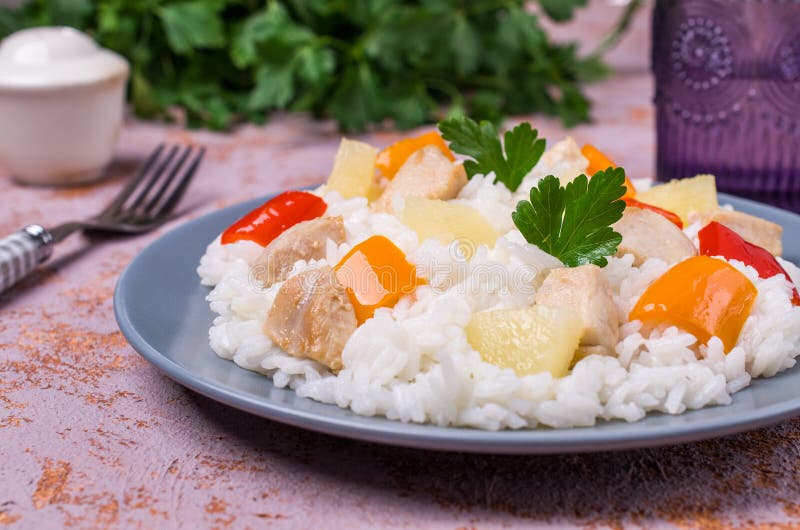 White rice with chicken stock image. Image of oriental - 110189955