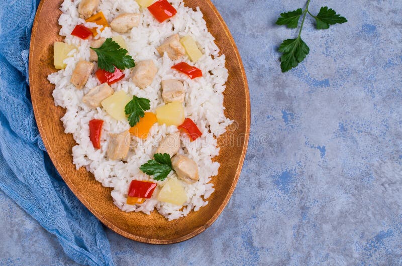White rice with chicken stock image. Image of fruits - 110189899