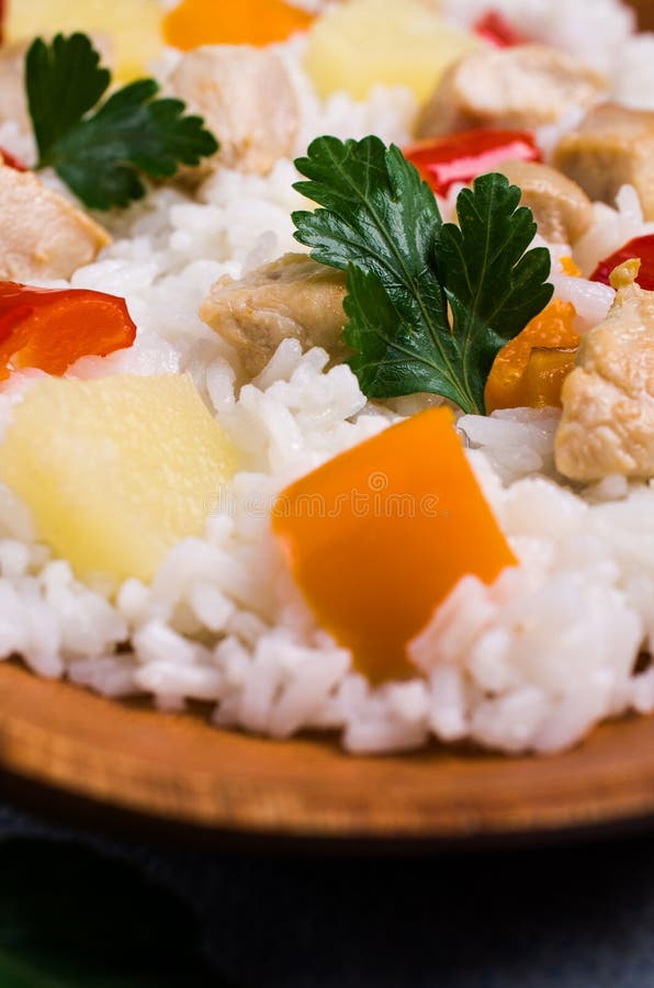 White rice with chicken stock photo. Image of boiled - 110192994