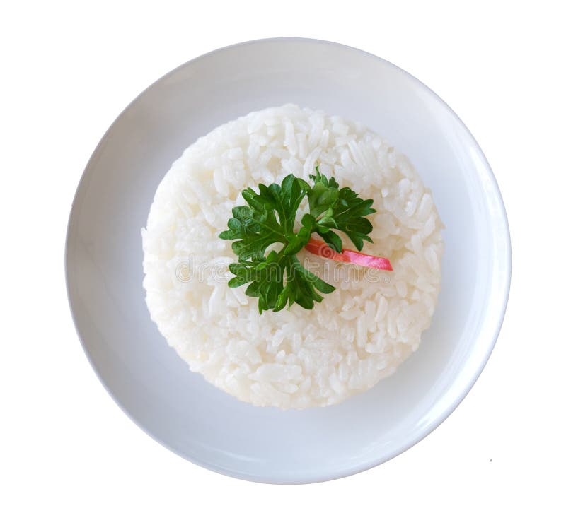 White Rice Circle Shape in a Ceramic Dish Isolated on White Back Stock ...