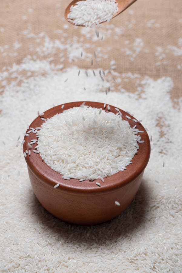 White Rice Falling Down. Jasmine Rice, Thai Rice, Raw Rice. Stock Photo ...