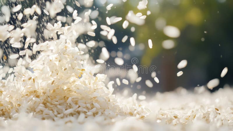 White Rice Falling and Piling Outdoors in Sunlight Stock Illustration ...