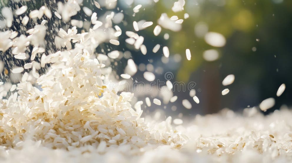 White Rice Falling and Piling Outdoors in Sunlight Stock Illustration ...