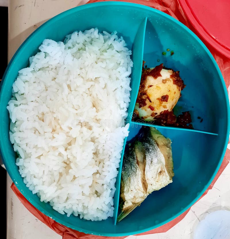 White Rice with Fried Fish and Balado Egg for Lunch Stock Image - Image ...