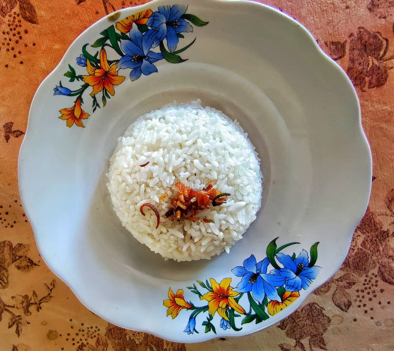 White Rice with Fried Onions Indonesian Food Stock Image - Image of ...