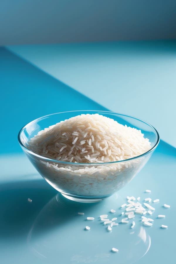 White Rice in Glass Bowl on Blue Background. Stock Image - Image of ...