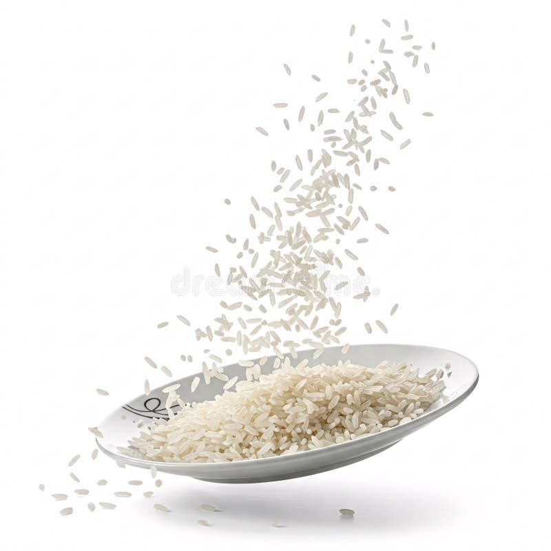 White Rice Grains Falling into a White Plate Stock Illustration ...