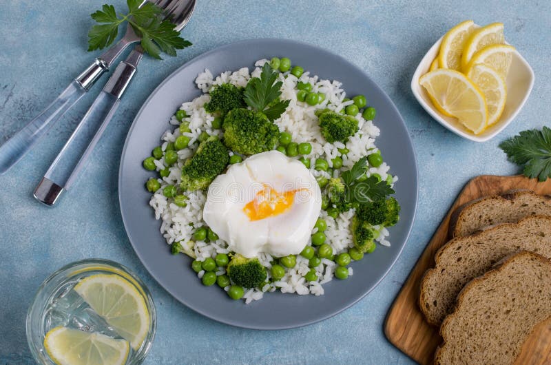 White Rice with Green Vegetables Stock Photo - Image of clean, legume ...