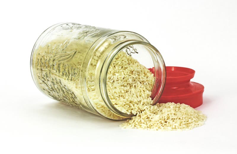 White Rice and Jar at an Angle Stock Image - Image of floral, glass ...