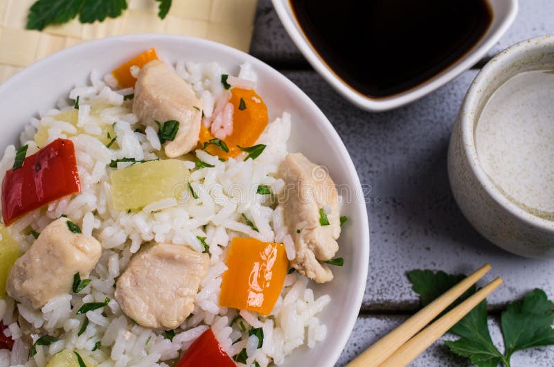 White rice with meat stock photo. Image of eastern, ingredient - 110282150