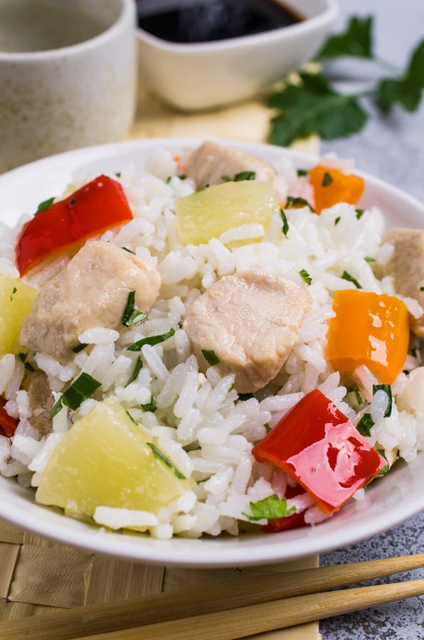 White rice with meat stock image. Image of friable, home - 110278965