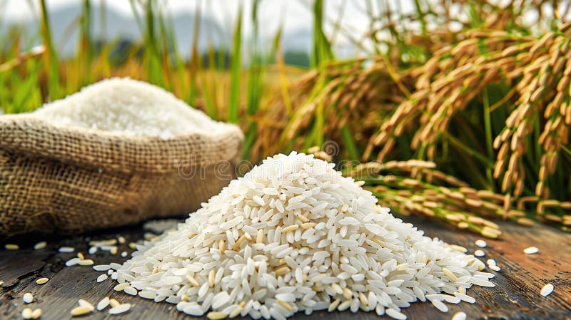 White Rice and Paddy Rice with Rice Plant Stock Illustration ...