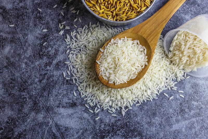 White Rice and Paddy on the Table Stock Photo - Image of white, food ...