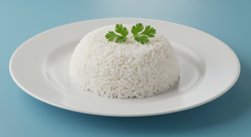 White Rice on a Plate with Cilantro Garnish Stock Illustration ...