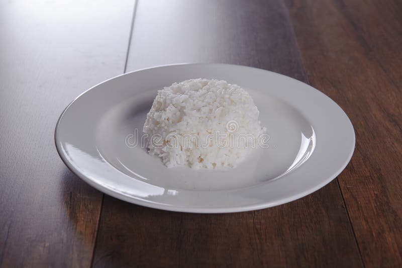 White Rice in Plate on Wooden Table Stock Photo - Image of healthy ...