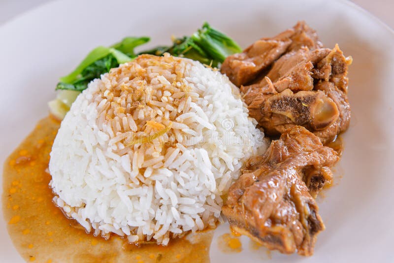 White Rice With Pork Rib And Vegetable Stock Image - Image of foodstuff ...