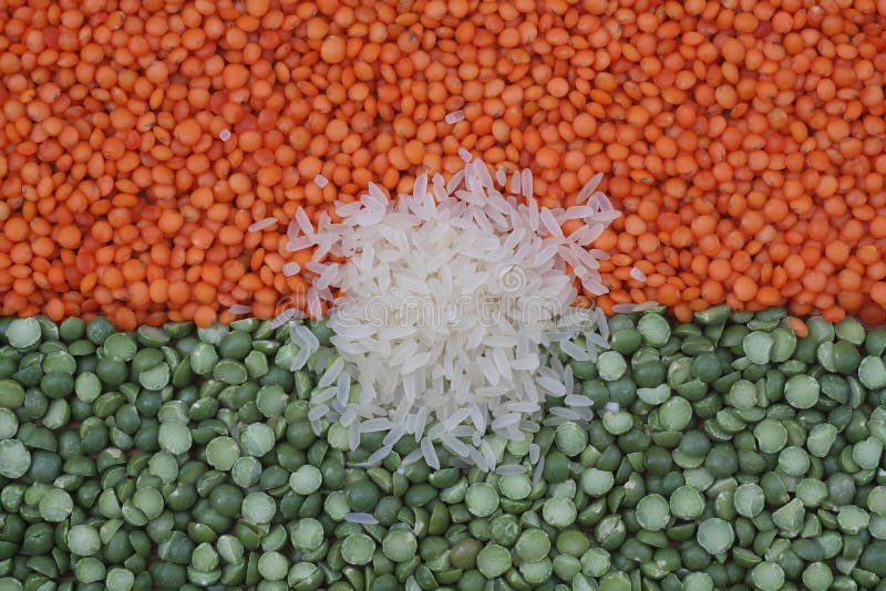 White Rice, Red Lentils and Green Peas Stock Image - Image of ...