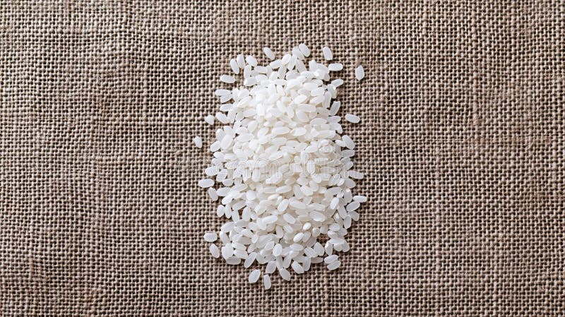 White Rice Scattered on Burlap Fabric at a Kitchen Stock Illustration ...