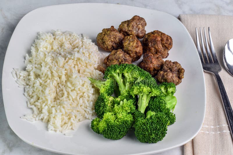 Rice with Meatballs and Broccoli Stock Image - Image of meal, breakfast ...