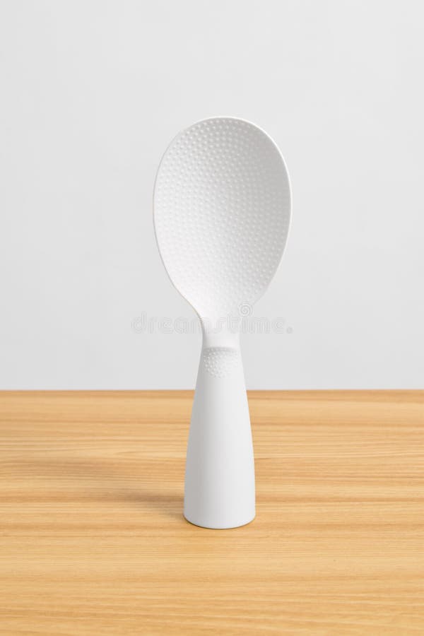 White Rice Spoon or Rice Ladle on Wooden Table Stock Image - Image of ...
