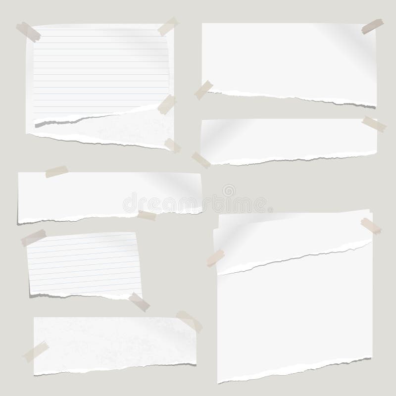 White Ripped Notebook Paper, Torn Note Paper Strips Stuck with Sticky ...