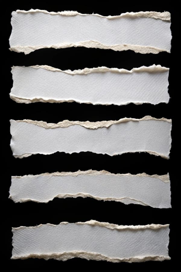 White Ripped Paper Torn Edges Strips Isolated on Black Background Stock ...