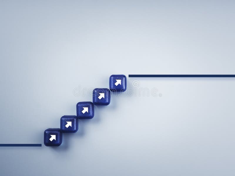 White Rising Arrows, Increase Symbol on Blue Cube Blocks Stacking As a ...