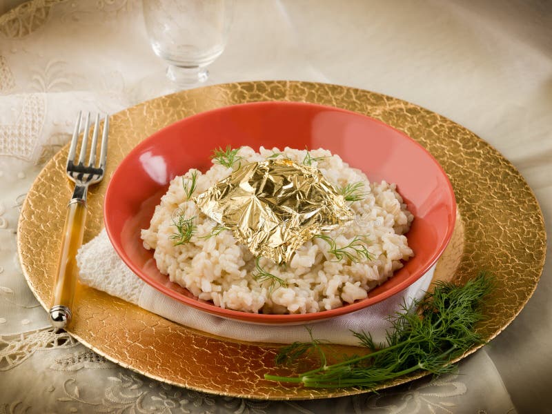 White Risotto with Gold Leaf Stock Image - Image of luxury, saffron ...