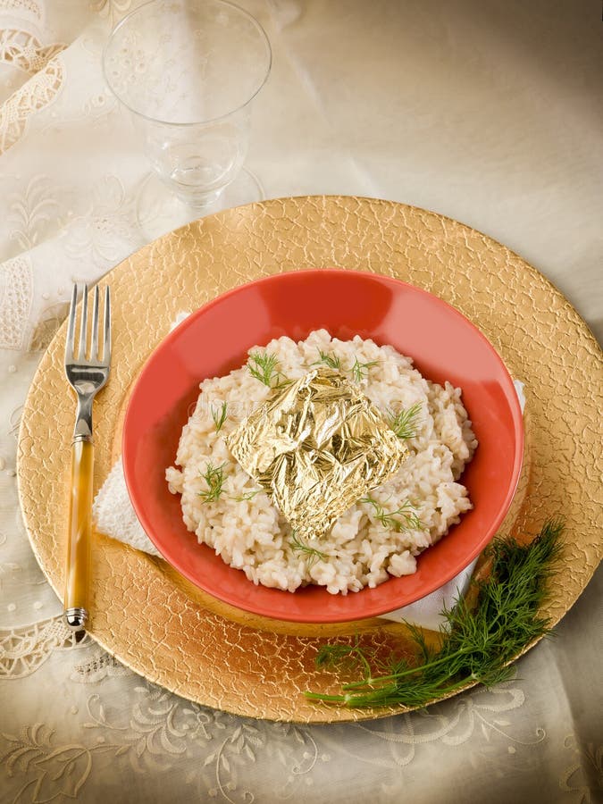 White Risotto with Gold Leaf Stock Image - Image of flower, meal: 22571545