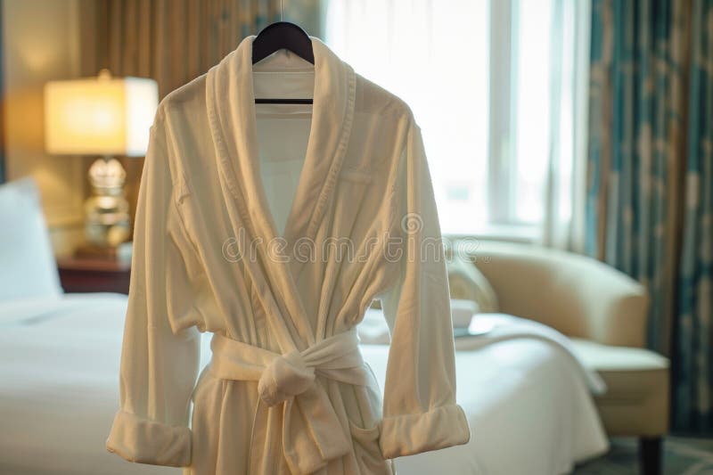 A White Robe Enhances the Stylish Atmosphere in the Hotel Room Stock ...