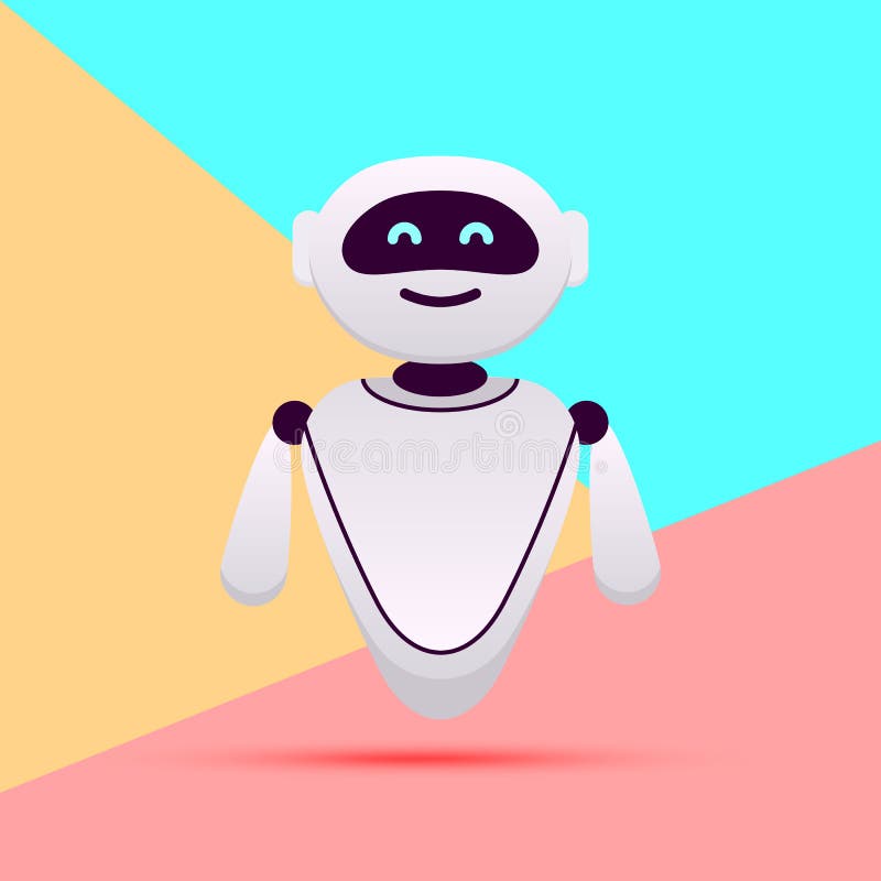 White Robot or Chat Bot with Artificial Intelligence on Pink Blue ...