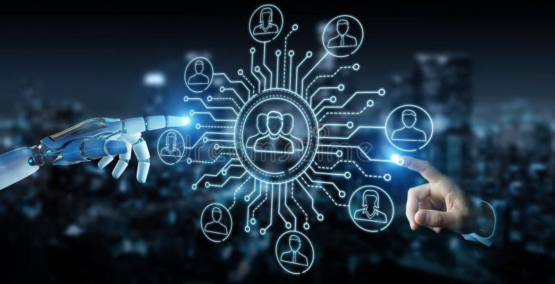 White Robot Controlling Social Network Icons Interface Stock ...