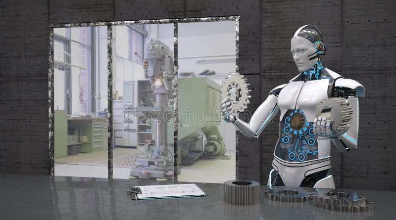 Robot with gear wheels stock illustration. Illustration of humanoid ...
