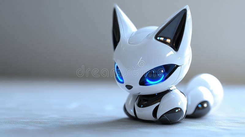 White Robot Fox with Blue Eyes on Light Background Stock Illustration ...