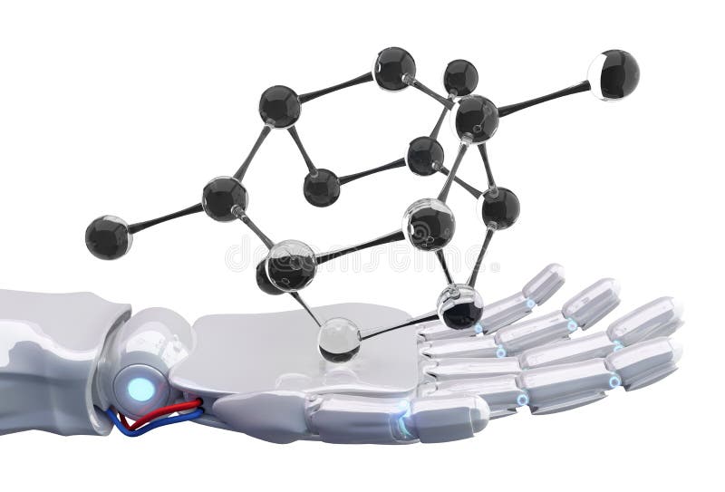 White Robot Hand Present Molecule Formula. 3d Rendering Stock ...
