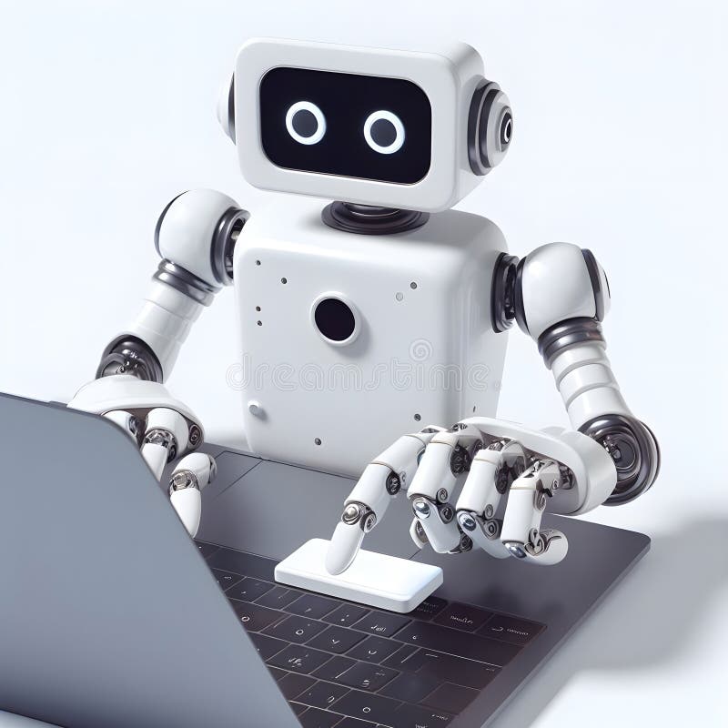 White Robot Hand Press Key on Laptop Keyboard, Ai Concept Stock ...